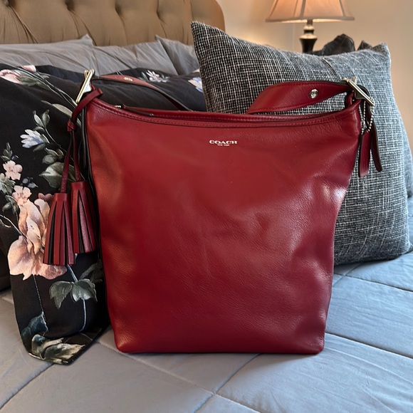 Coach | Bags | Deep Red Coach Leather Handbag Medium Size With Silver ...